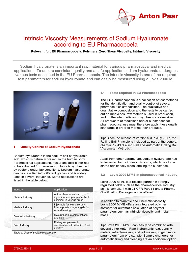 C72IA024EN-B - Intrinsic Viscosity of Hyaluronic Acid | PDF | Viscosity ...