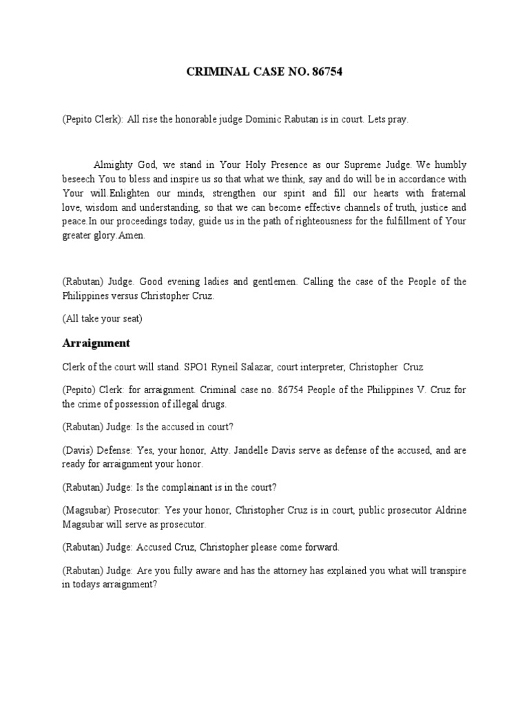 Group 5 Arraignment Script | PDF | Plea | Arraignment