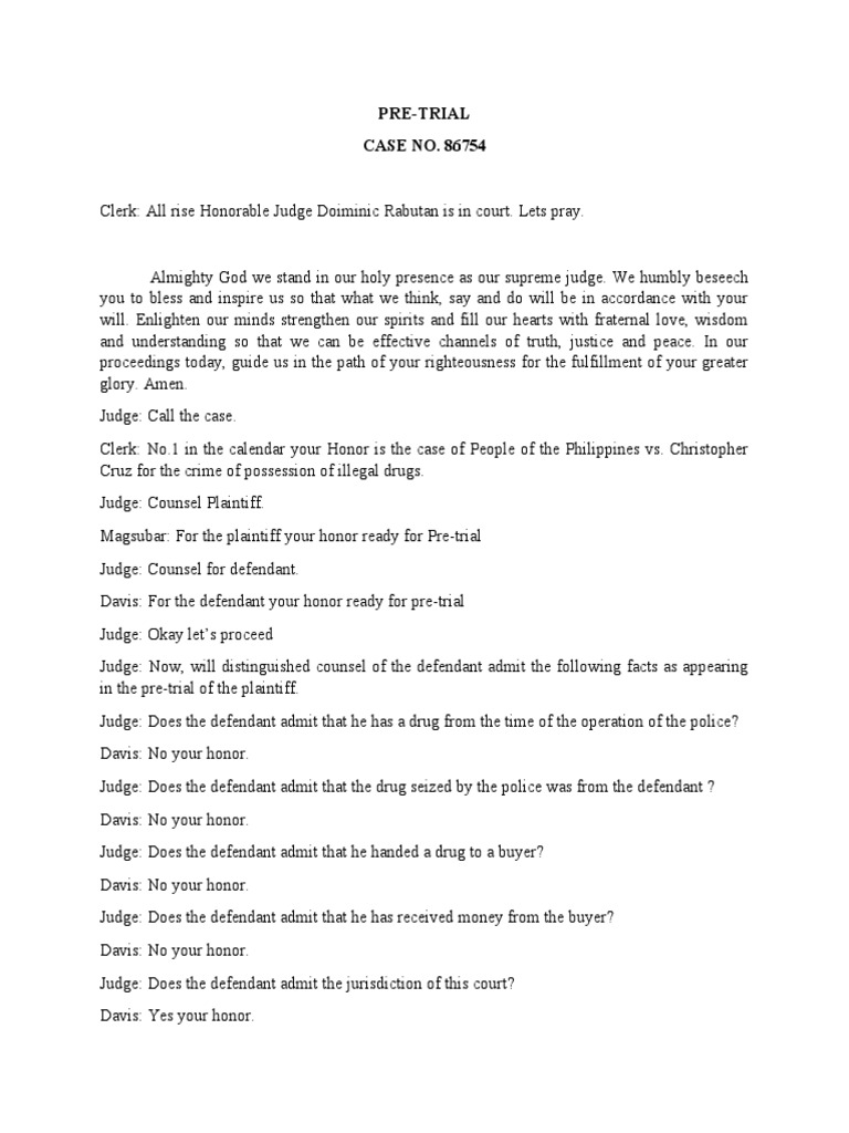 Group 5 Pre-Trial Script | PDF | Witness | Judge