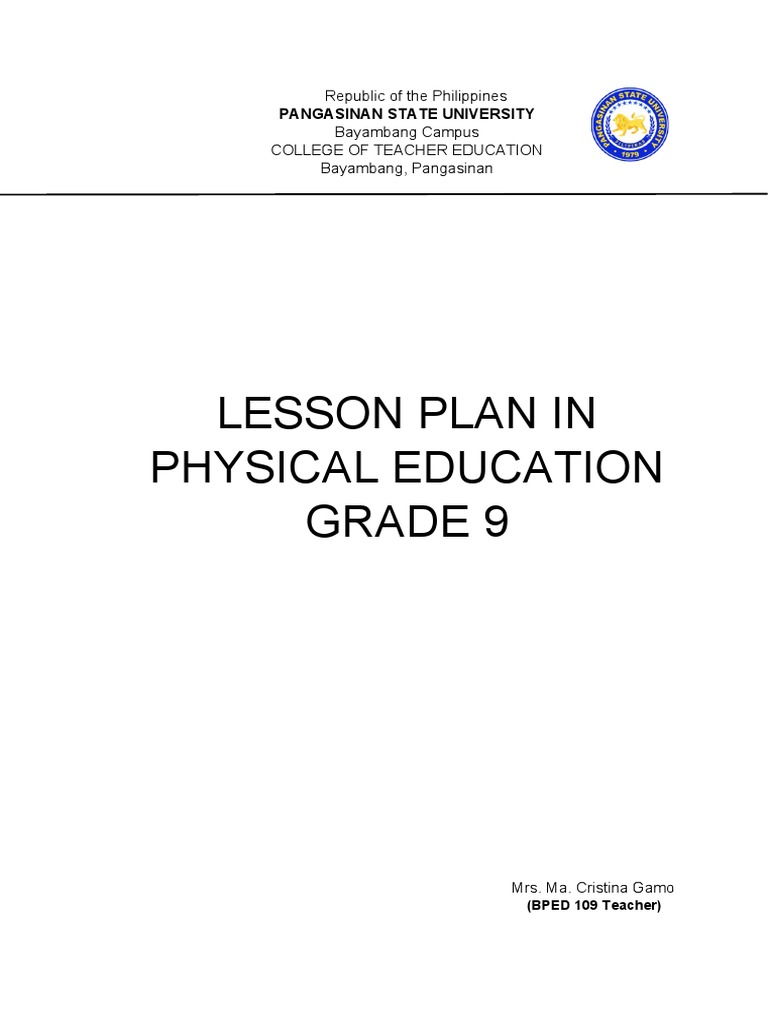 Grade 9 Physical Education Lesson Plan | PDF | Lesson Plan | Physical Education
