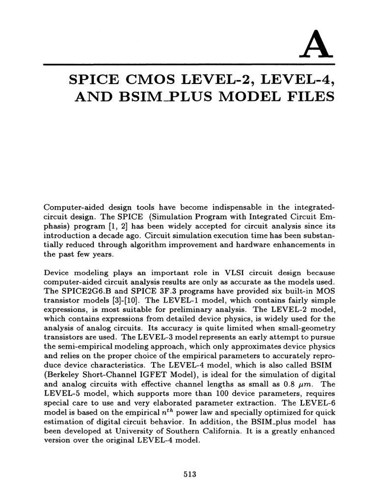 Spice Cmos Level-2, Level-4, and Bsim-Plus Model Files | PDF ...