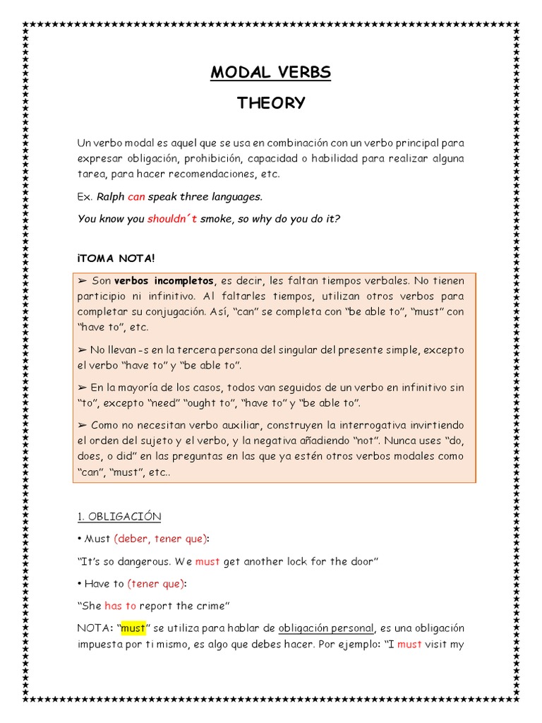 MODAL VERBS Theory | PDF | Verbo | Morfología