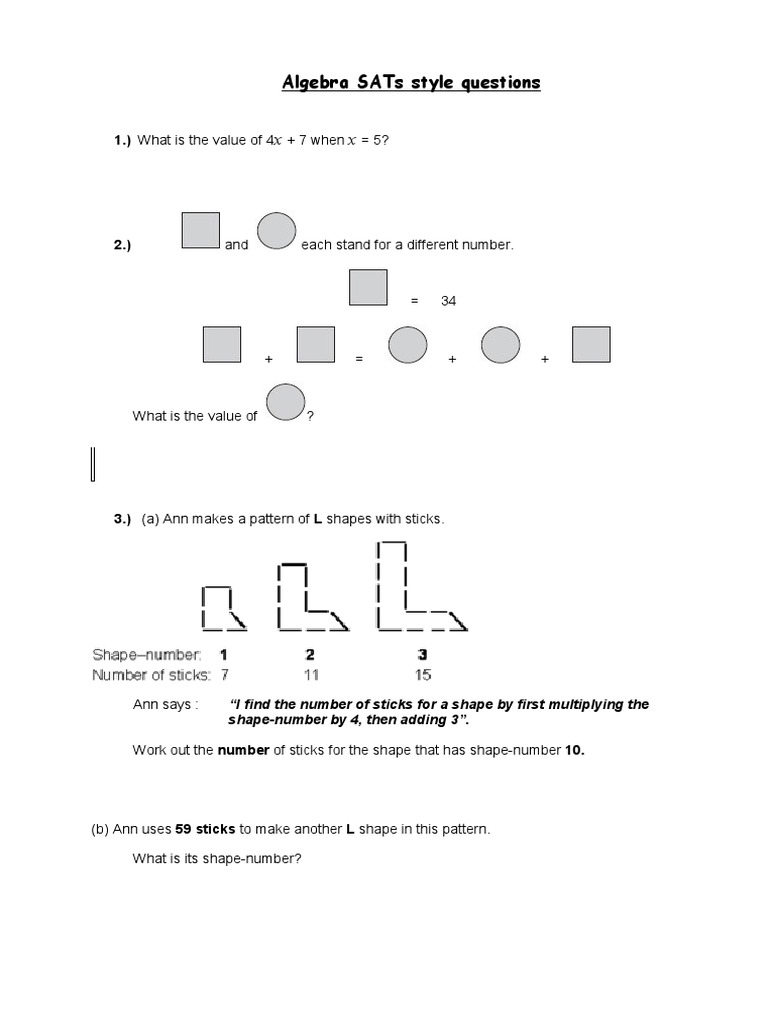 Algebra SAT Practice Questions | PDF | Teaching Methods & Materials
