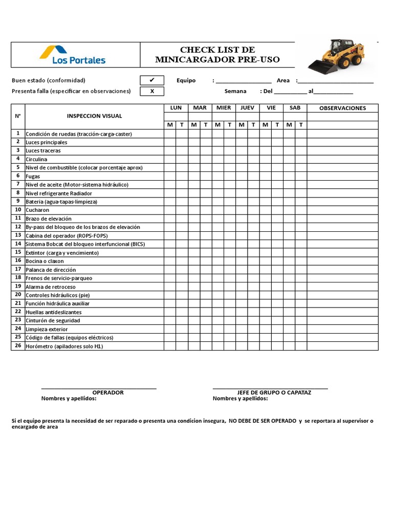 Check List MAQUINARIA | PDF | Neumático | Bienes manufacturados
