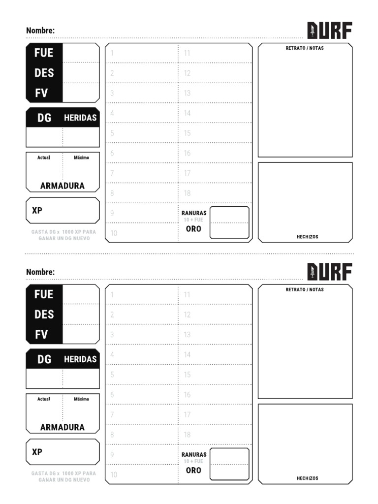 DURF Character Sheet - ESP | PDF