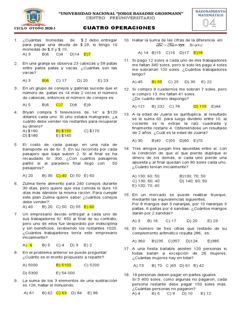 Practica 04 Cuatro Operaciones Claves | PDF