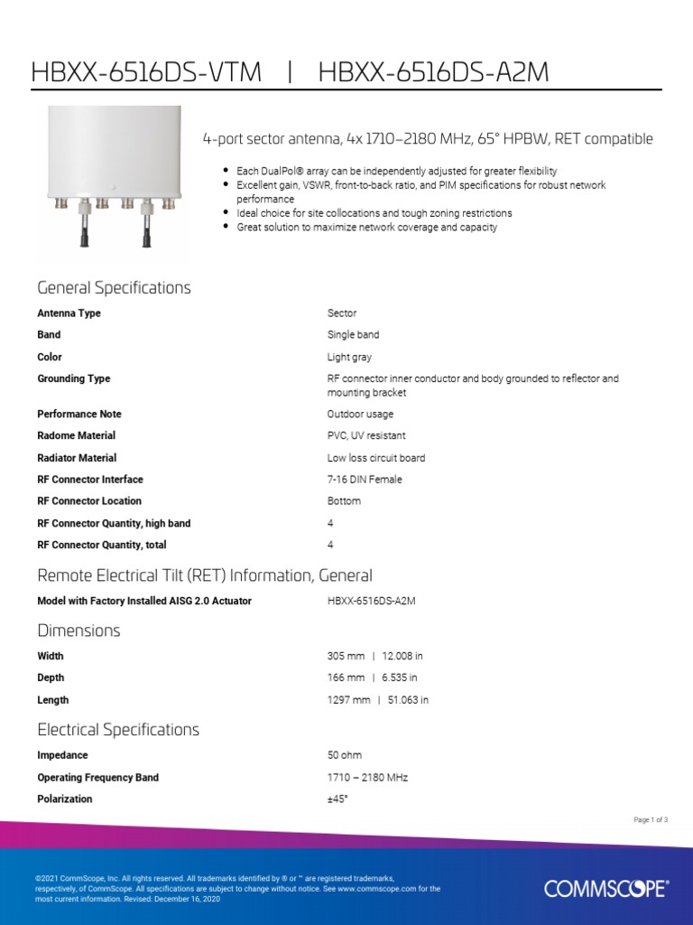 Commscope HBXX 6516ds VTM HBXX 6516ds A2m | PDF | Antenna (Radio ...