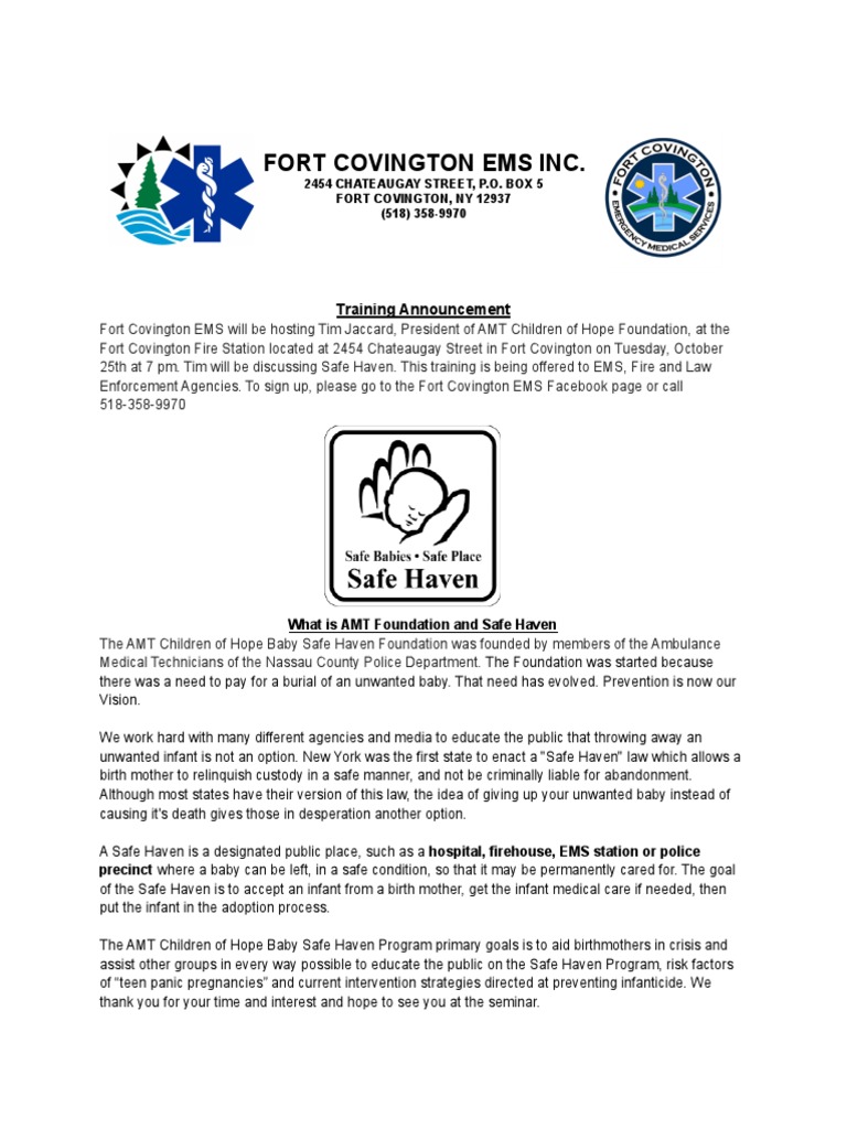 Safe Haven Training Announcement | PDF