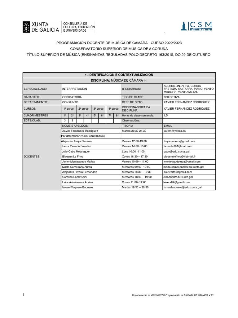 Programacion 2022-23 Musica de Camara V-Vi | PDF