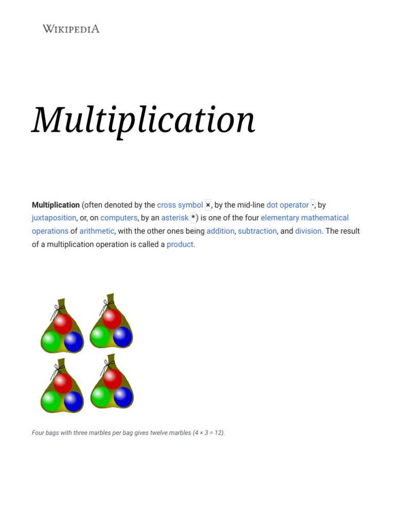 Multiplication - Wikipedia | PDF | Multiplication | Numbers
