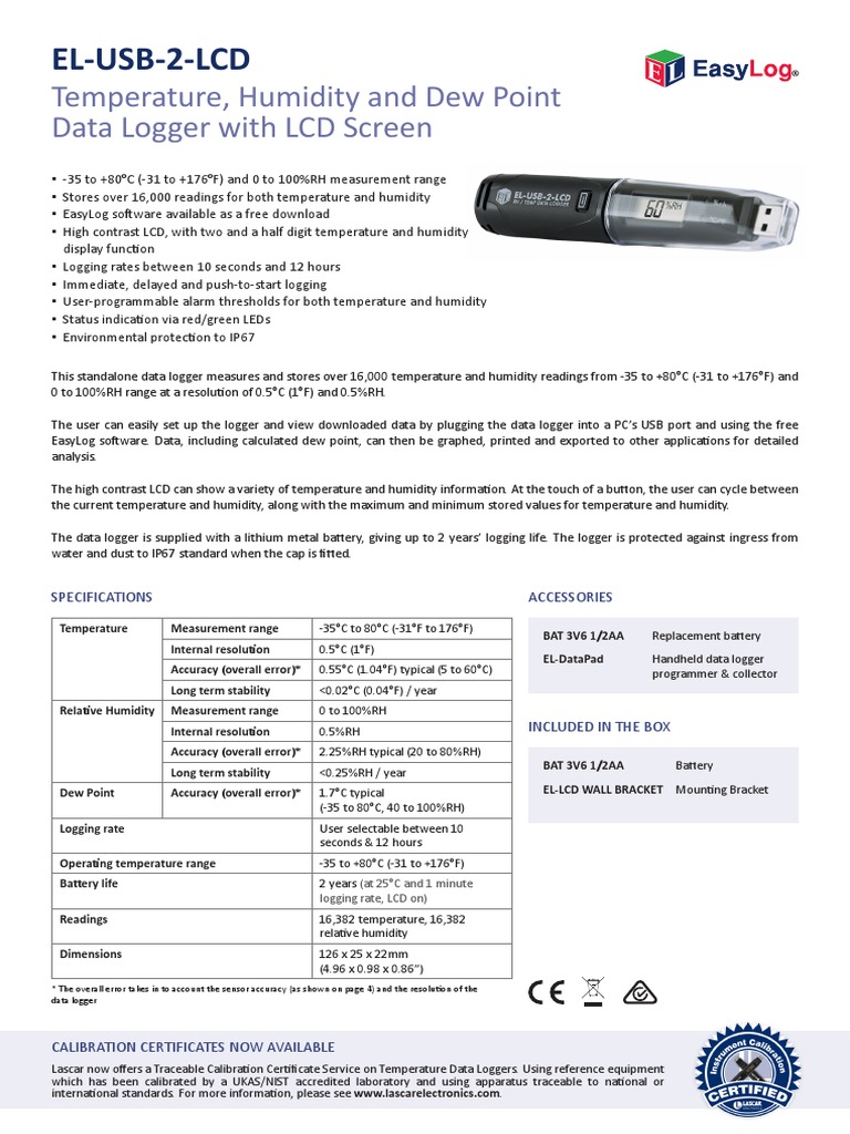 Easylog Data Logger El Usb 2 LCD | PDF | Humidity | Calibration