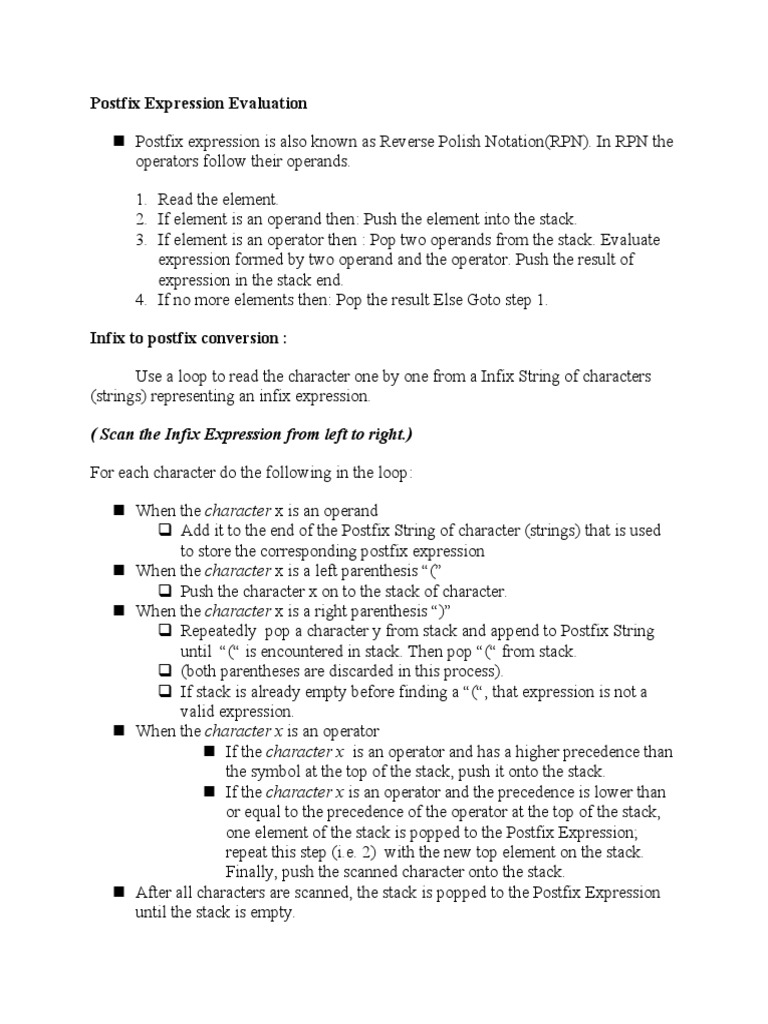 Infix to Postfix expression algorithm and example (2022) | PDF ...