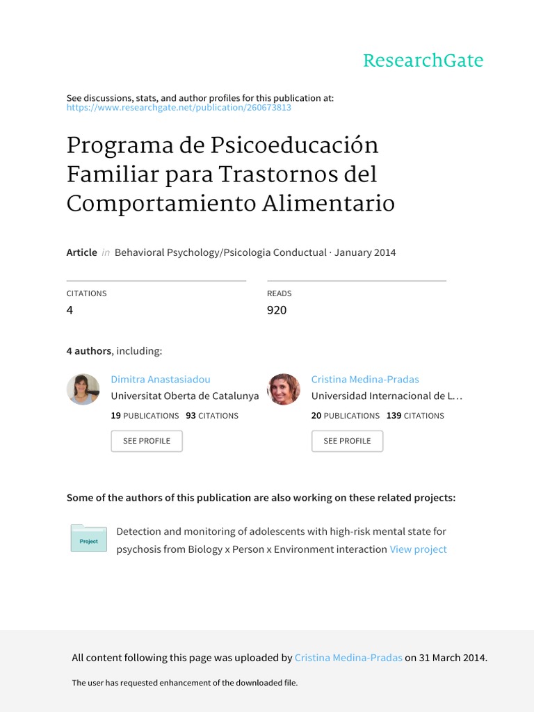 2014 - Gutierrez Et Al - Programa Psicoeducativo para Familiares TCA | PDF | Desorden ...