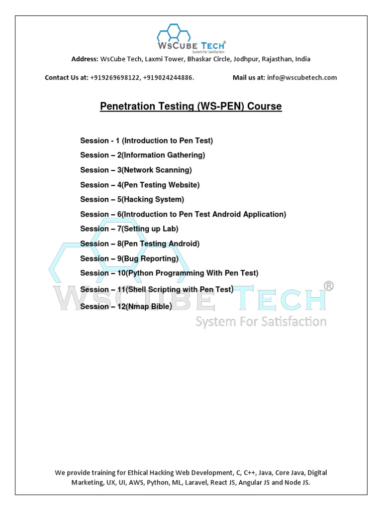 WsCube Tech - Penetration Testing (WS-PEN) Course | Download Free PDF ... WsCube Tech - Penetration Testing (WS-PEN) Course | Download Free PDF ...