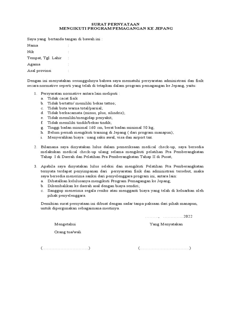 Form Magang Jepang | PDF