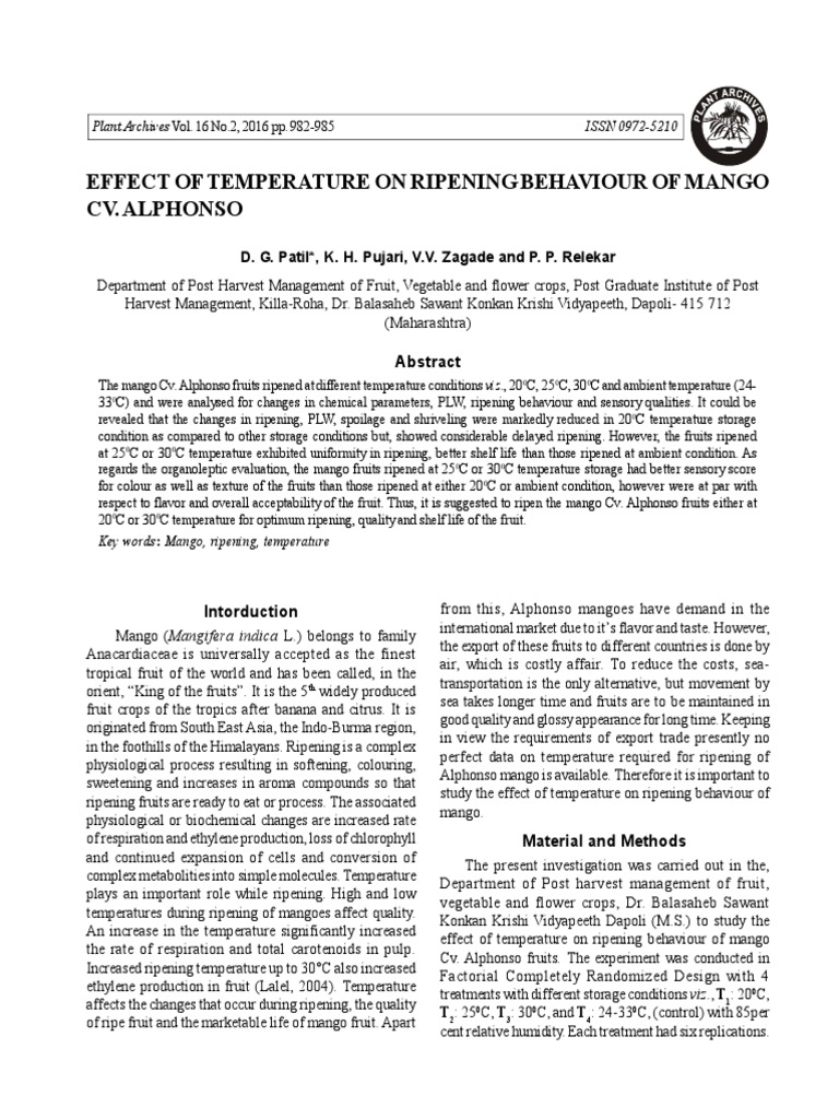 Effect of Temperature On Ripening Behaviour of Mango Cv. Alphonso | PDF ...