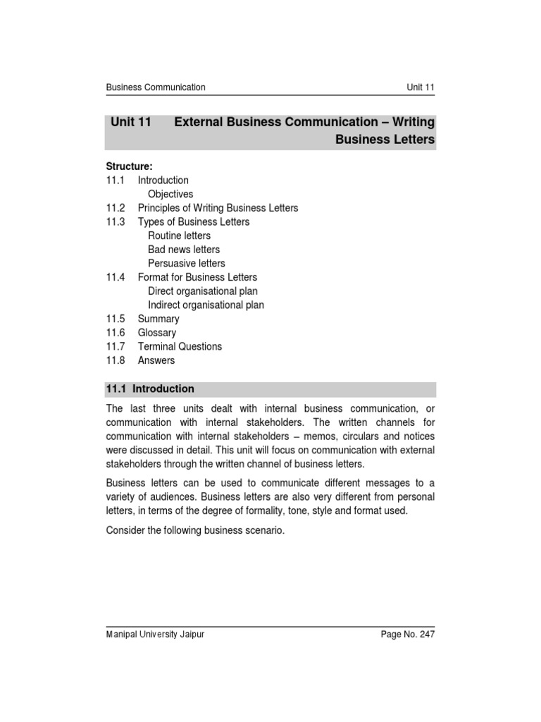 Unit 11 - External Business Communication - Writing Business Letters ...