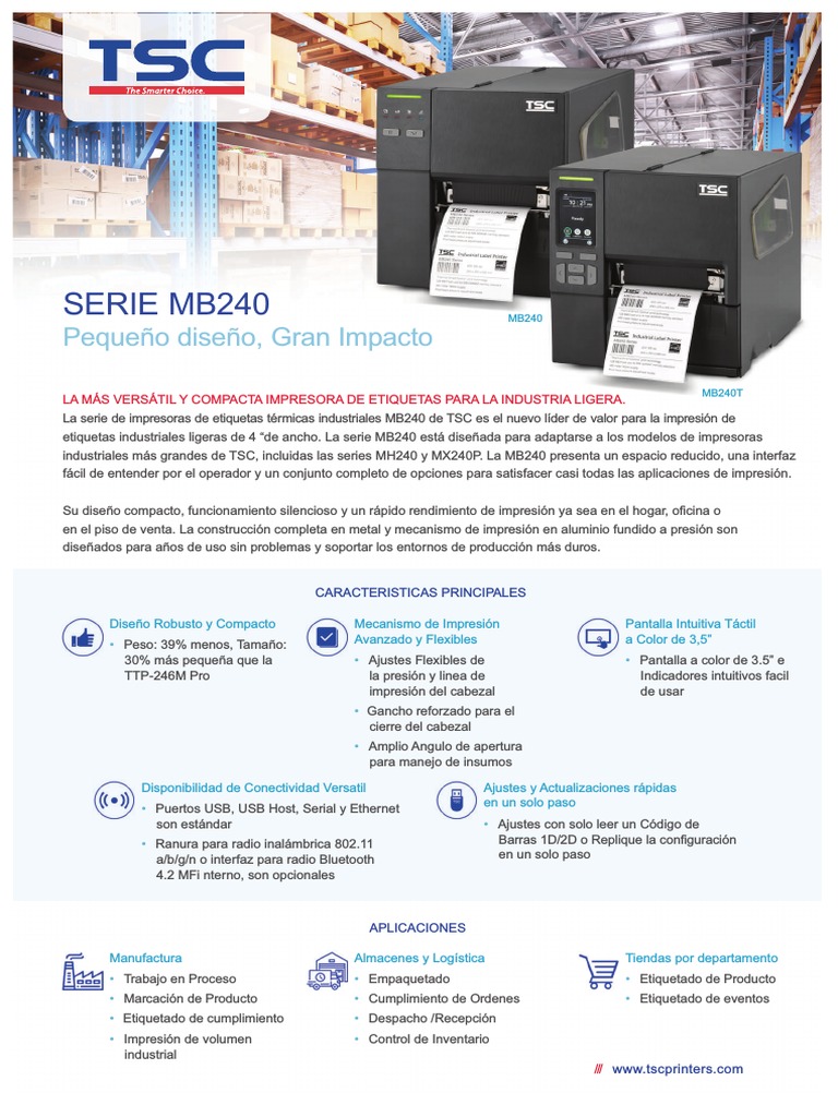 Catalogo Impresora de Etiquetas TSC MB240T | PDF | Impresora ...