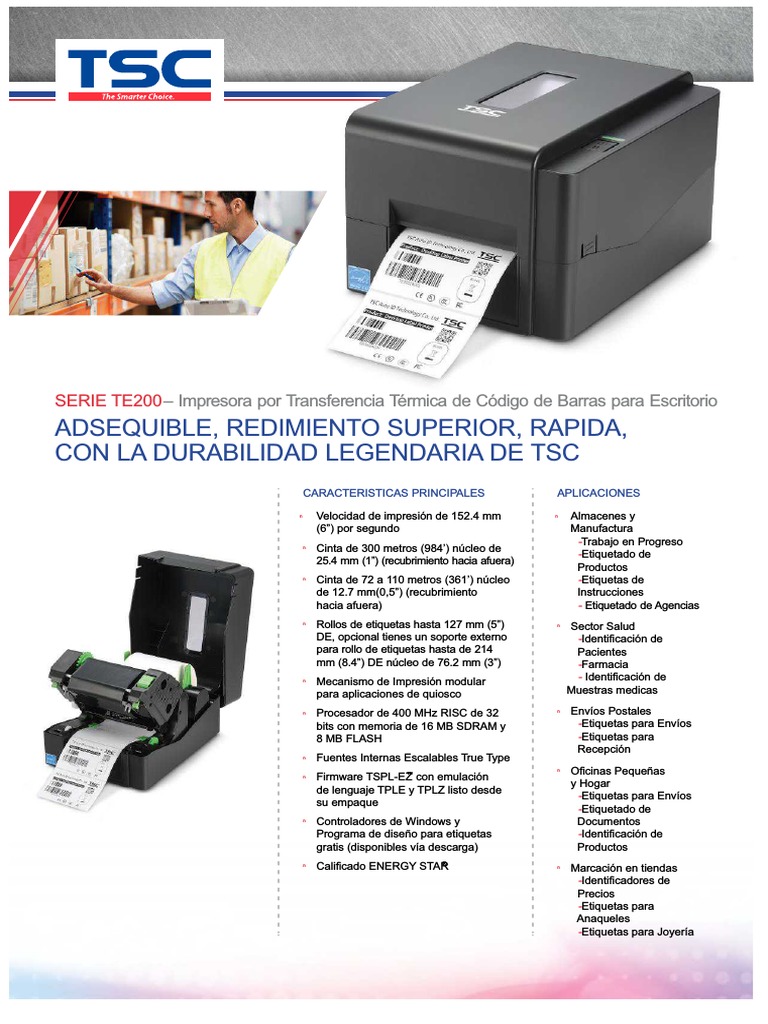 Catalogo Impresora de Etiquetas TSC Te200 | PDF | Impresora ...