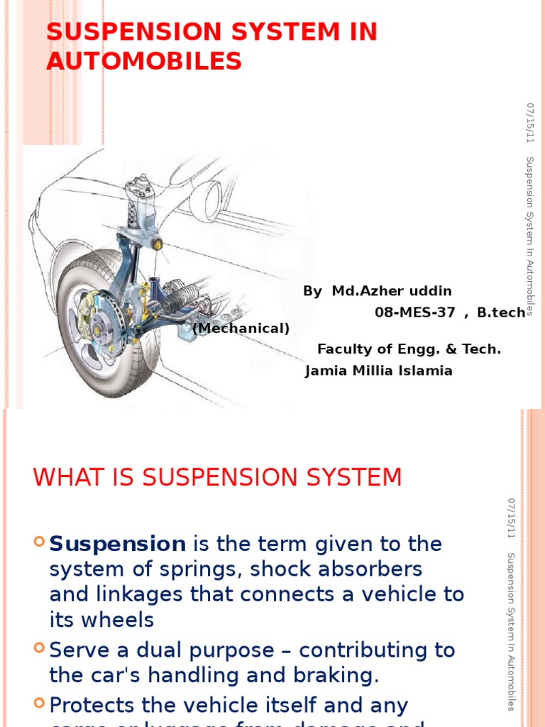 Suspension System in Automobiles | PDF | Suspension (Vehicle) | Vehicle ...