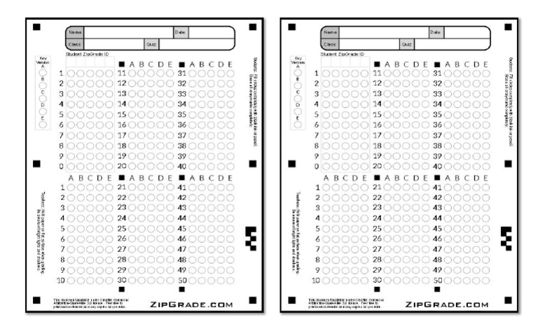 50 Items Zipgrade Answer Sheets | PDF