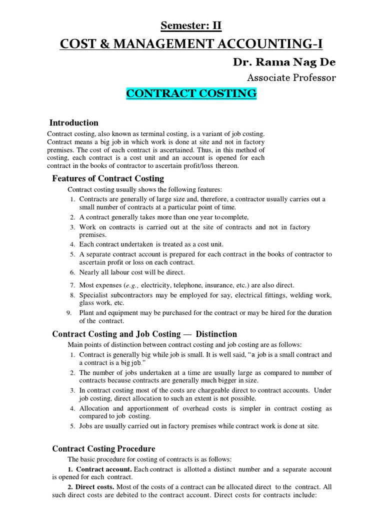 Contract Costing Overview and Procedure | PDF | Debits And Credits ...