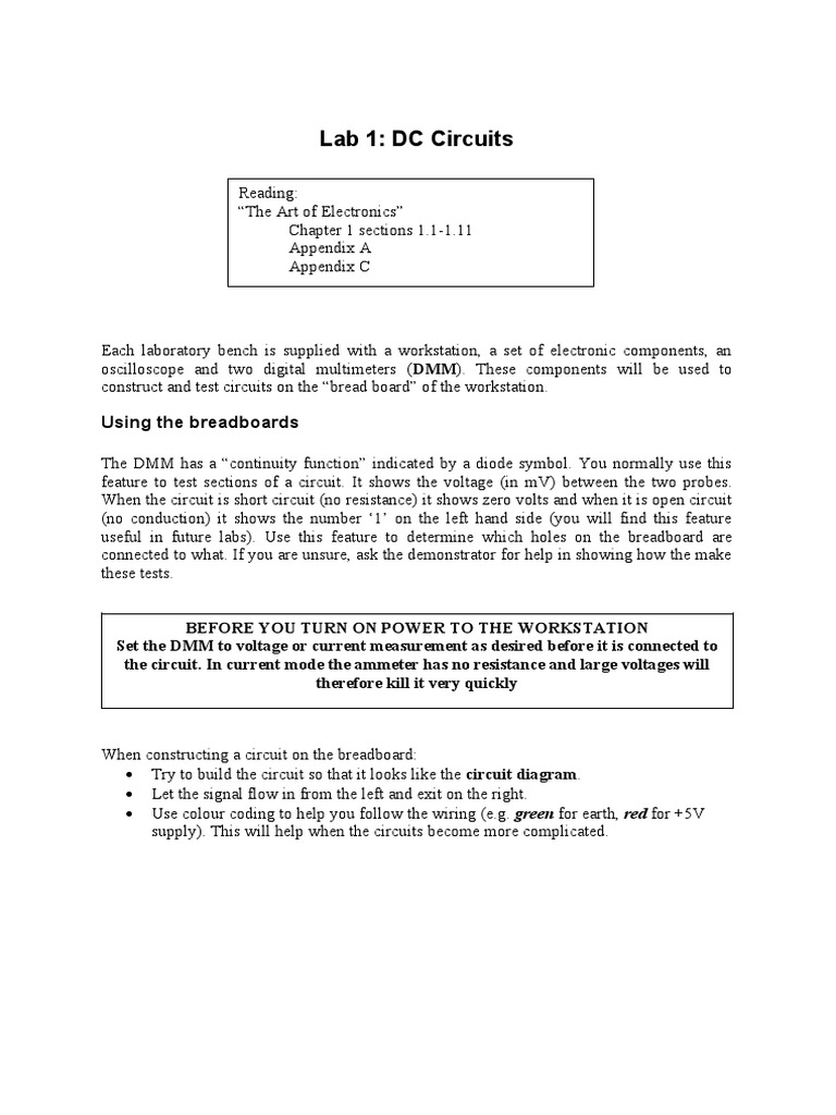 Lab 1: Intro to DC Circuits | PDF | Electrical Network | Resistor