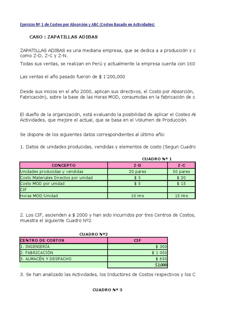 Análisis de Costeo para Zapatillas Adibas | PDF | Economias