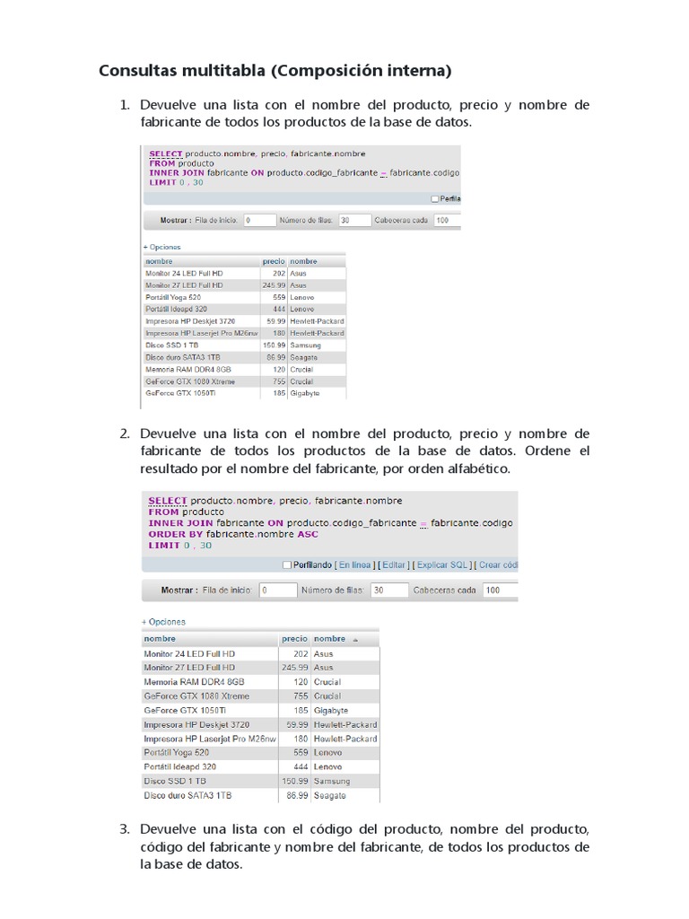 Consultas Multitabla (Composición Interna) | PDF