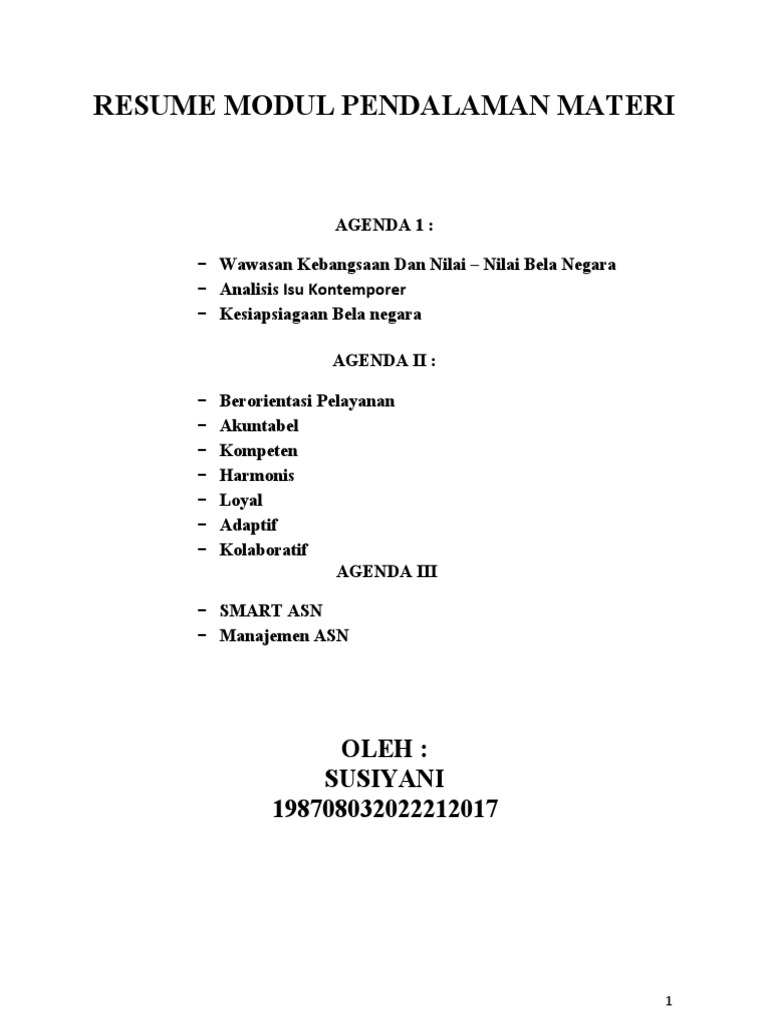 Resume Modul Pendalaman Materi: Oleh: Susiyani 198708032022212017 | PDF