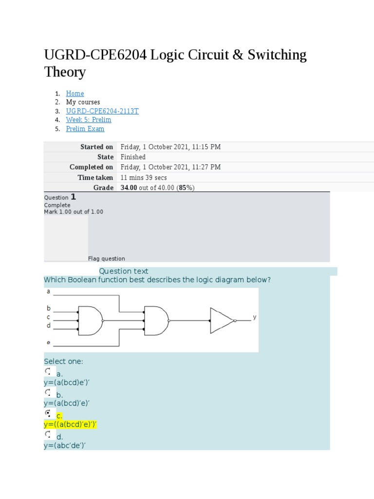 Logic Circuit and Design Prelim 1 To Final | PDF | Boolean Algebra ...