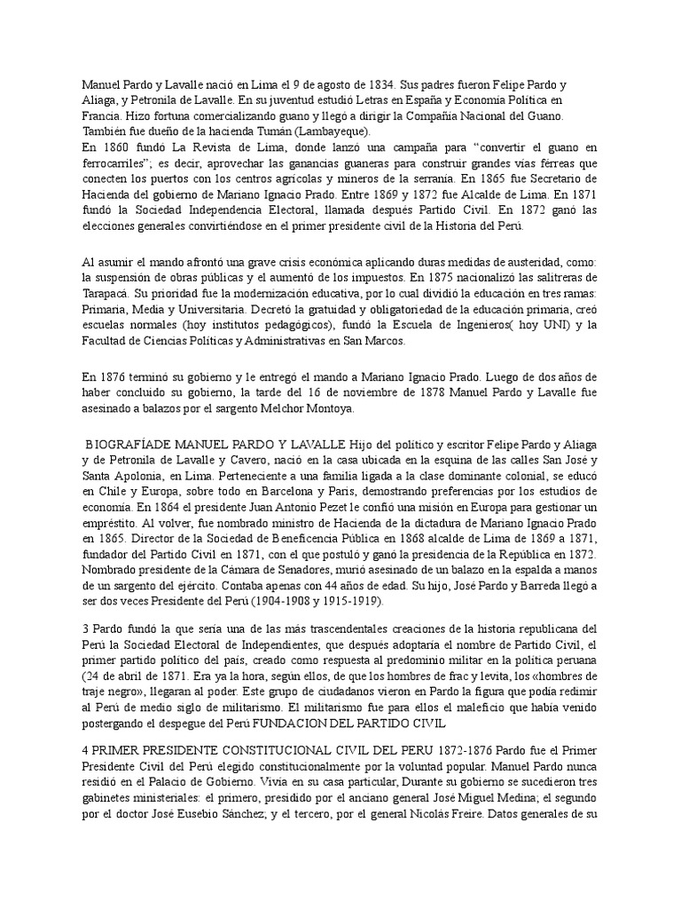 Manuel Pardo y Lavalle | PDF | Perú | América del Sur