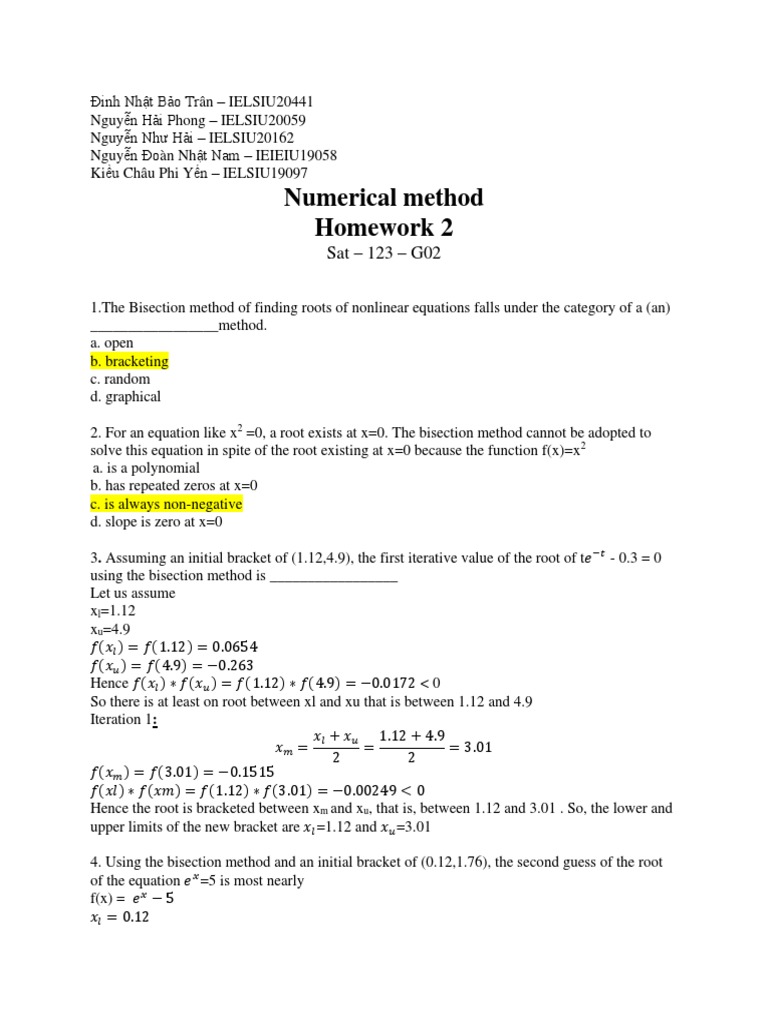 Numerical Method Exercise 2 | Download Free PDF | Zero Of A Function | Elementary Mathematics