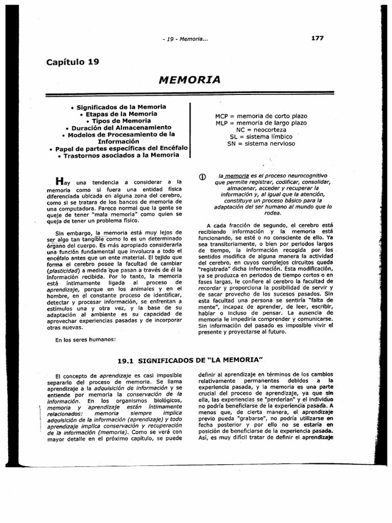 CERVINO Neurofisiología Cap19 MEMORIA | PDF