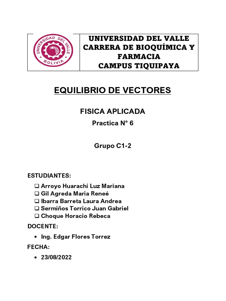 PRACTICA 6 Equilibrio de Vectores | PDF | Vector Euclidiano | Geometría