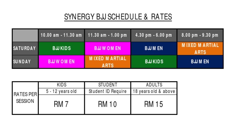 Synergy BJJ Class Schedule & Rates | PDF