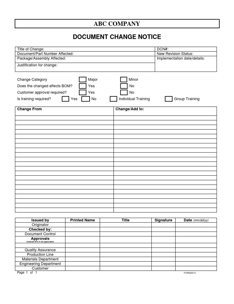 Form2012 Rev C Document Change Notice | PDF