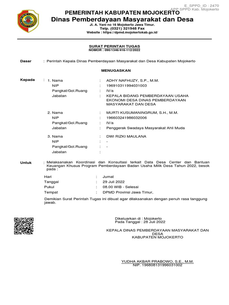 Surat Tugas DPMD Prov Jatim 29 Juli 2022 | PDF