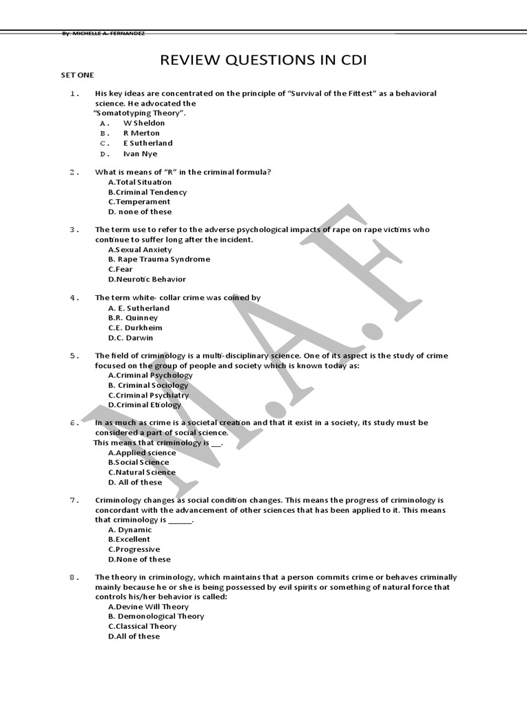 Review Questions in Cdi | PDF | Criminology | Crime & Violence