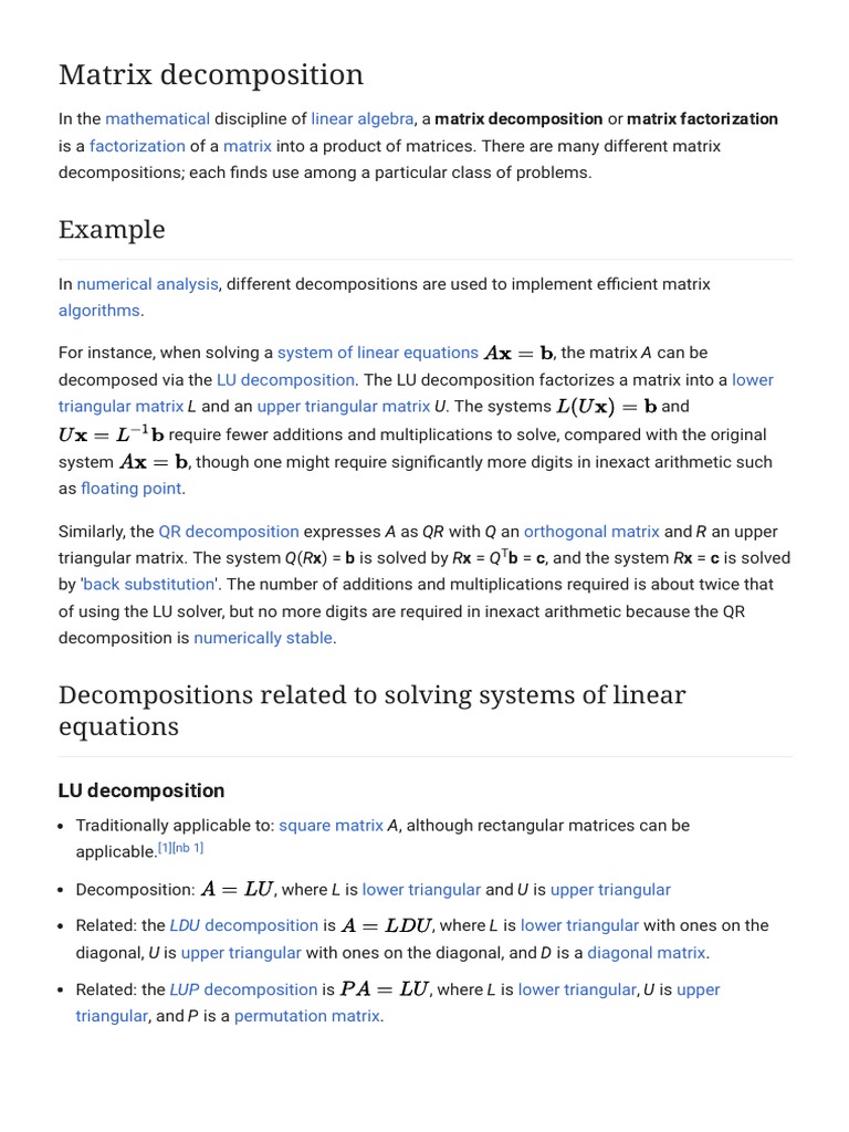 Matrix Decomposition - Wikipedia | PDF | Eigenvalues And Eigenvectors ...