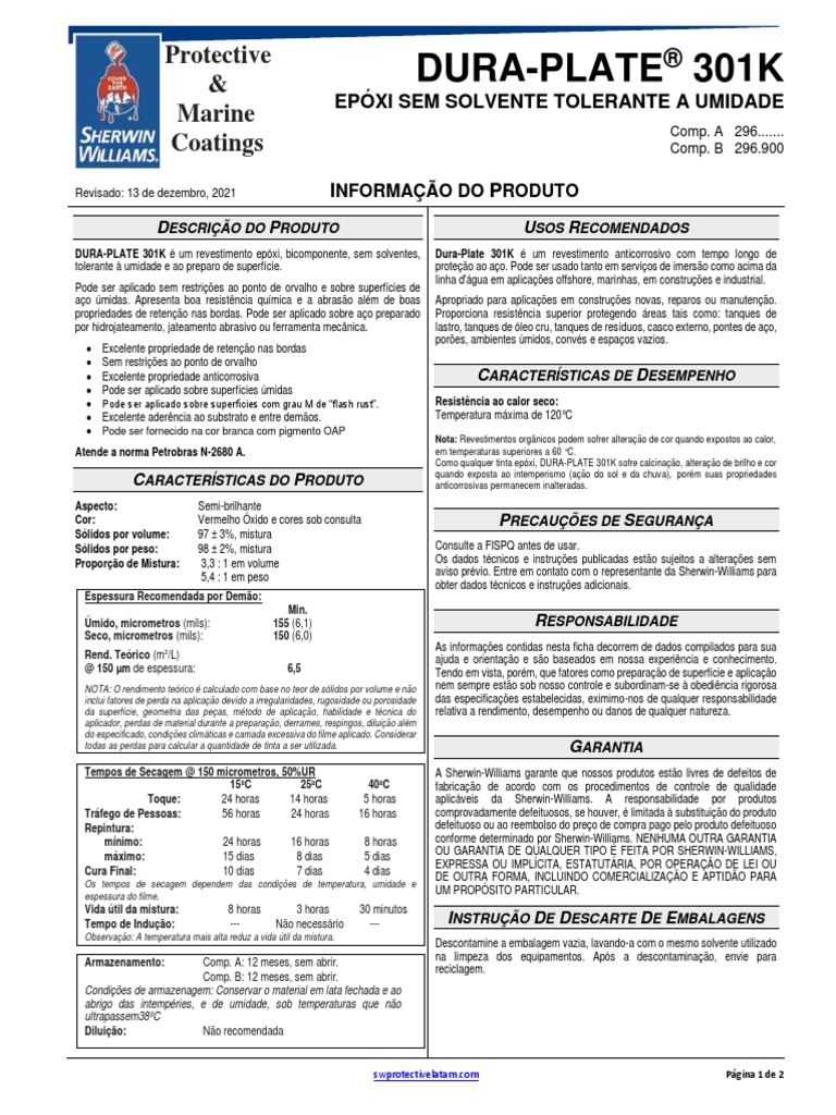 Dura Plate® 301K | PDF | Tinta | Umidade