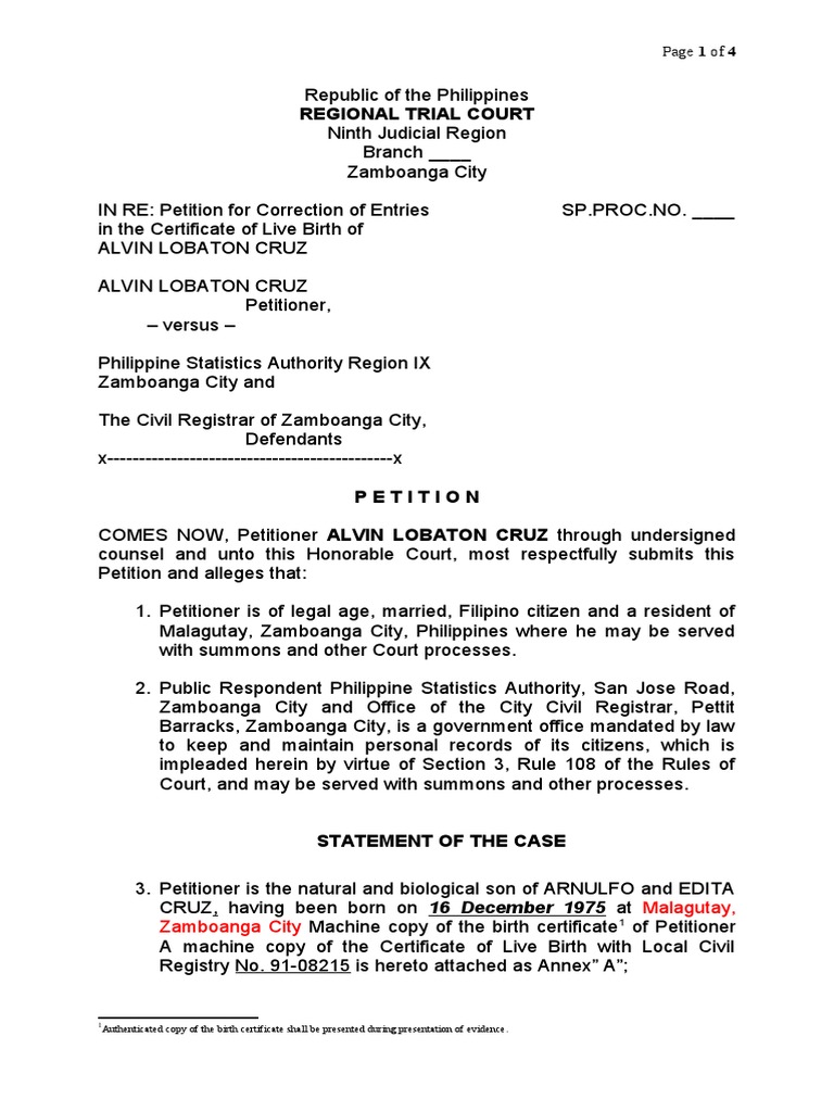PETITION For Correction of Entry CRUZ | Download Free PDF | Government ...