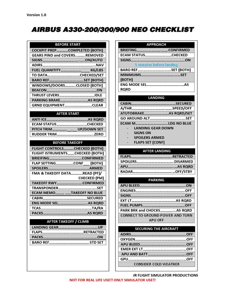 A330 Checklist 2-3-9n | PDF | Takeoff | Flap (Aeronautics)