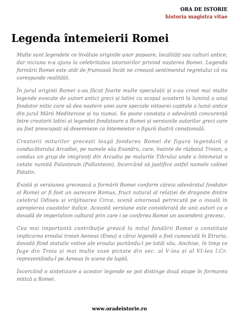 Legenda Intemeierii Romei | PDF
