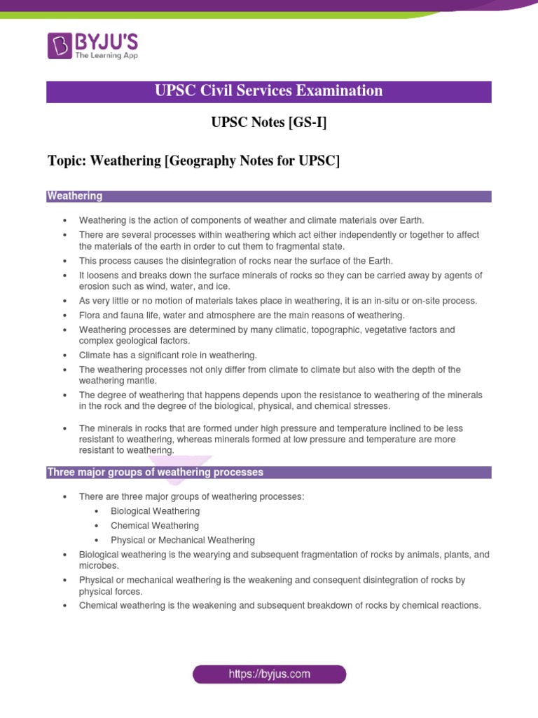 Weathering Geography Notes For UPSC | PDF