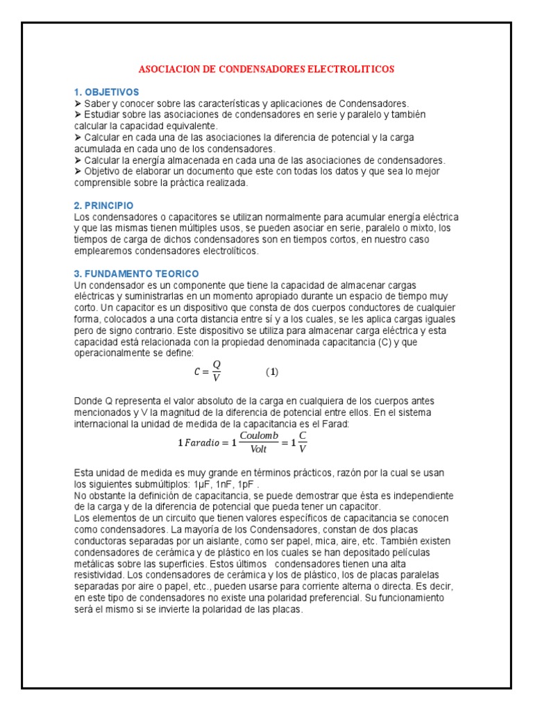 Asociación de Condensadores Electrolíticos | PDF | Condensador ...