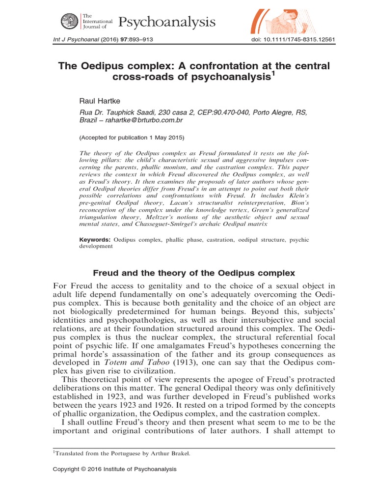 The Oedipus Complex A Confrontation at The Central Cross Roads of Psychoanalysis | Download Free ...