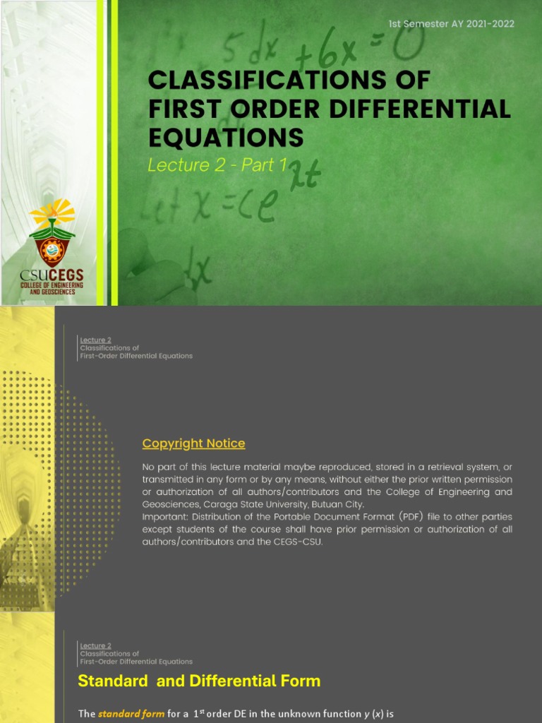 02 ES 14 Classifications of First-Order DEs - Part 1 | PDF | Subtraction | Scientific Theories