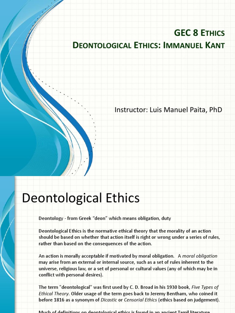 GEC 8 Lesson 5 Immanuel Kant and Deontological Ethics | PDF | Philosophical Theories | Applied ...