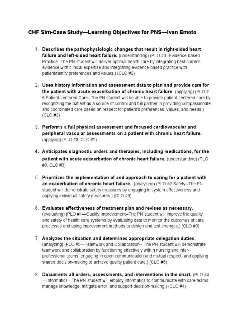 CHF SIM - Preparation Questions and Notes For LPN Students | PDF ...